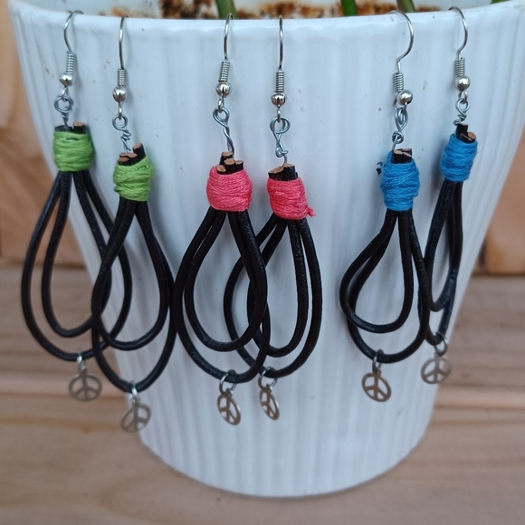 Hand Crafted | Jewelry | Handcrafted Leather Peace Sign Earrings | Poshmark